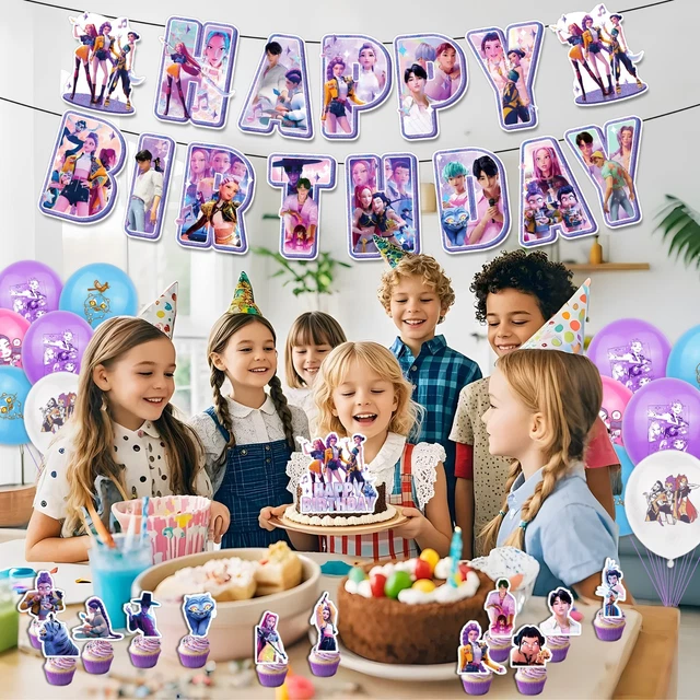 KPOP DEMON HUNTERS Birthday Theme Party Decoration Banner Cake Flag ...