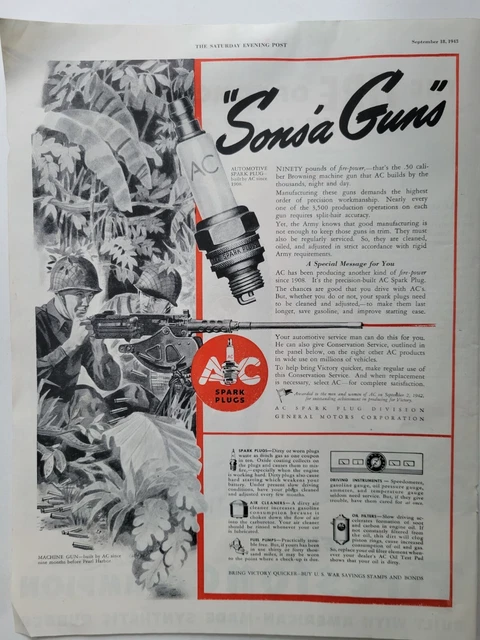 1943 WWII MILITARY soldiers machine gun AC Spark Plugs Sons'a Guns ...