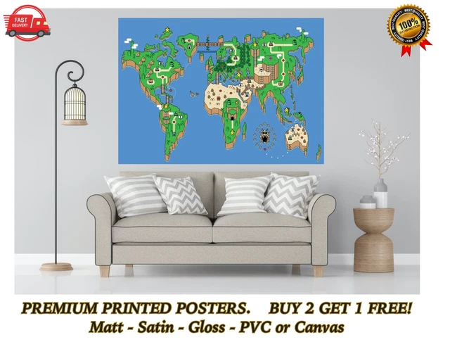 SUPER MARIO WORLD Map Gaming Grande Poster Stampa Arte Regalo A0 A1 A2 ...