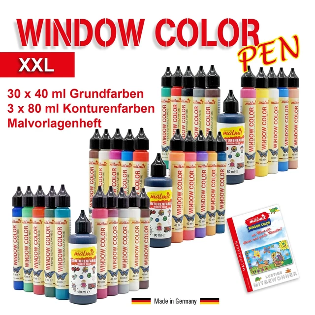 WINDOW COLOR PEN XXL-Set mit 33 Fenstermalfarben 40ml Fensterfarben ...
