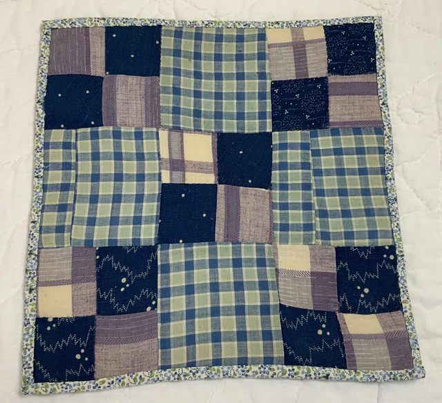 VINTAGE ANTIQUE PATCHWORK Quilt Large Table Topper, Nine Patch, Four Patch, Blue £10.73 ...