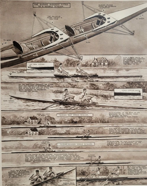 ROWING SLIDING RIGGER New Design 1954 Illustrated London News ~14.5x10 ...