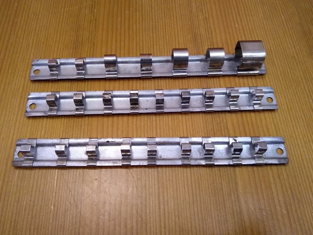 (3) SNAP-ON TOOLS A265 Socket Rail Lot (20) 1/4" (2) 3/8" (2) 1/2 ...