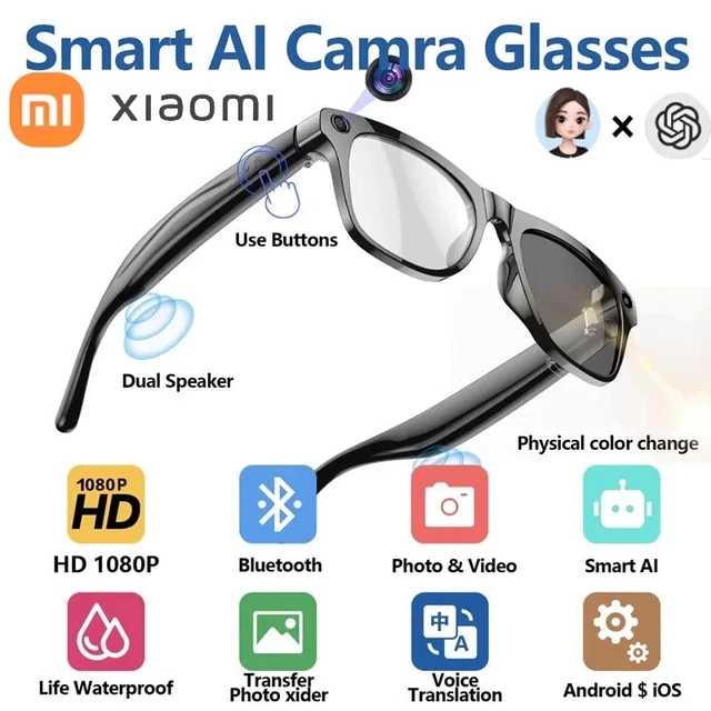 XIAOMI MIJIA 4K HD Color Changing AI Smart Glasses Chat GPT 100MP ...