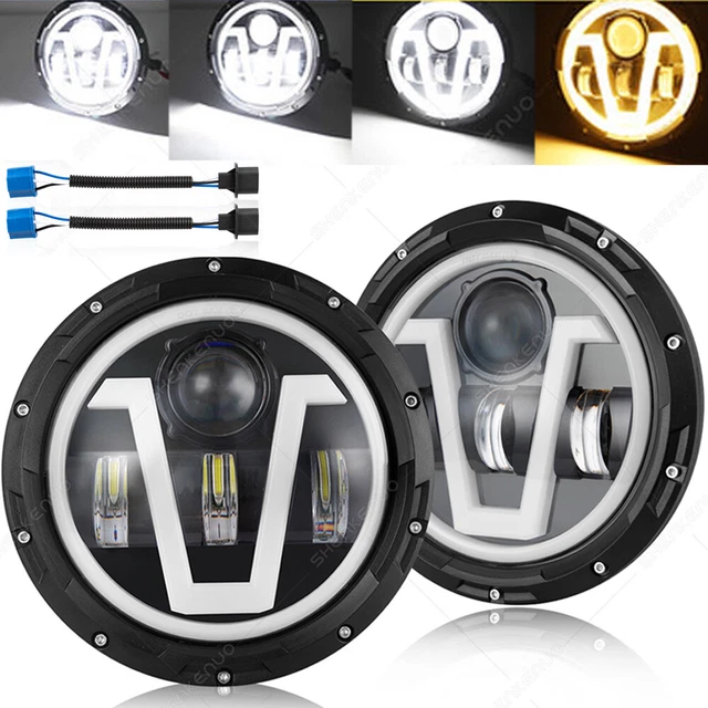FOR LAND ROVER Defender 90 & 110 7inch LED Headlights Amber White Halo ...
