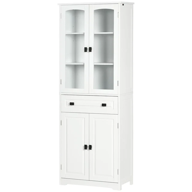 HOMCOM KITCHEN CUPBOARD Storage Cabinet White Display Unit With Glass ...