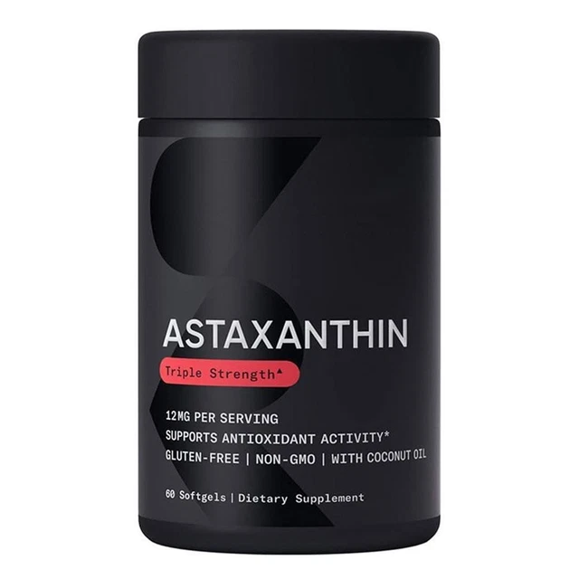 TRIPLE STRENGTH ASTAXANTHIN Antioxidant 12mg w/ Organic Coconut Oil ...
