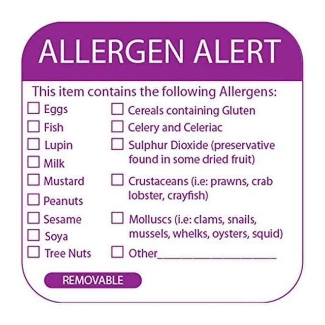 FOOD ALLERGEN ALLERGY Warning Alert Safety Sticker Label Labels £1.40 ...