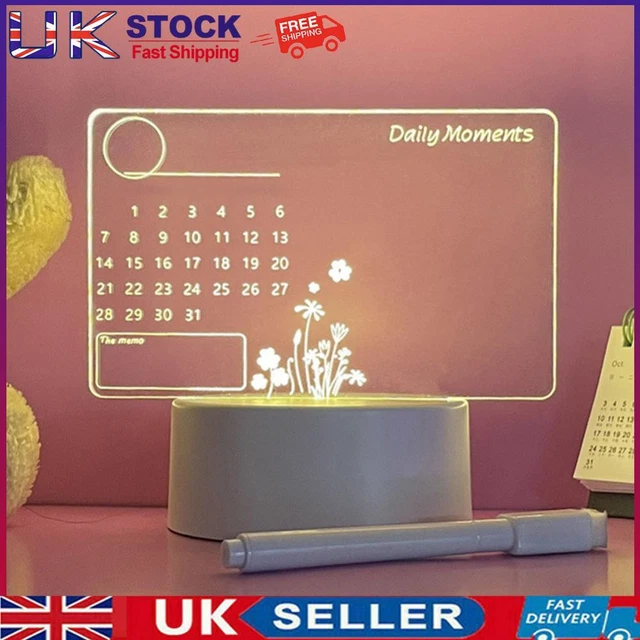 ACRYLIC DIY DESKTOP Lamp Rewritable Calendar Board Writing Lamp Home ...