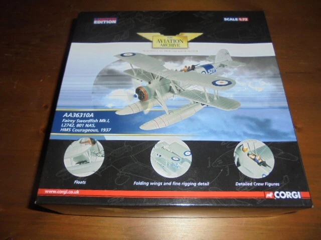 CORGI AA36310A 1/72 Fairey Swordfish Mk.i Royal Navy 801 Nas Floatplane ...