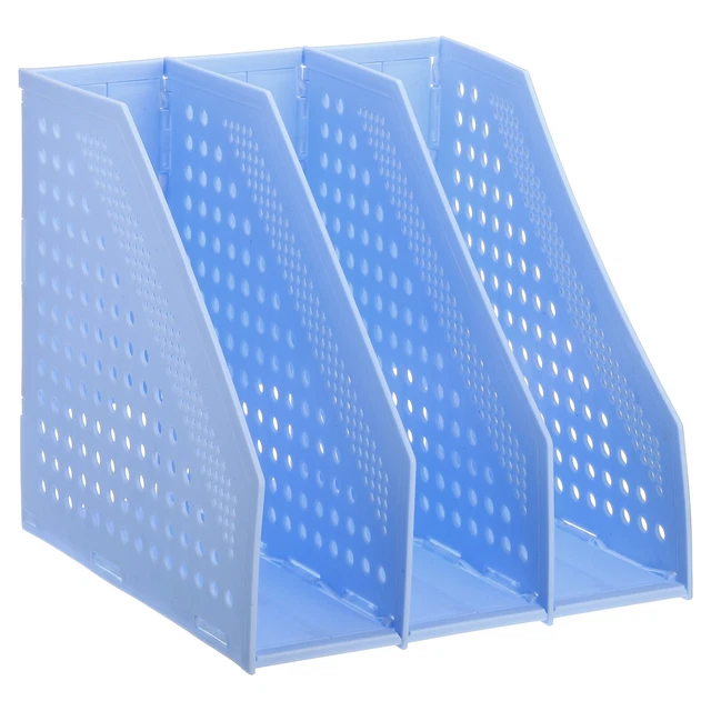 COLLAPSIBLE MAGAZINE FILE Holder, 3 Compartment Desktop Organizer, Sky ...