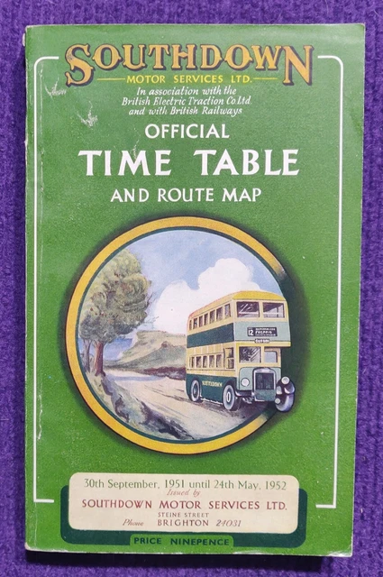 SOUTHDOWN MOTOR SERVICES Brighton Bus Coach Route Map Timetable 1951/ ...