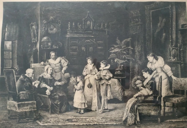 GRAVURE XIXE, CONTRESIGNÉE par Brozik et Laguillermie "Fête de la grand ...