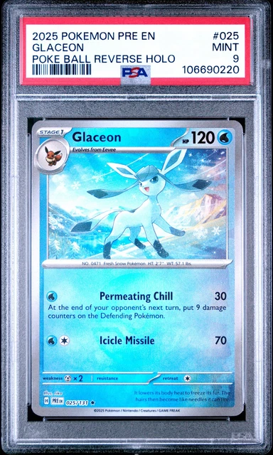 2025 POKEMON PRE En-Prismatic Evolutions Poke Ball Reverse Holo Glaceon ...