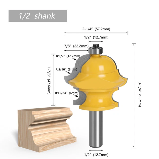 ARCHITECTURAL MOLDING ROUTER Bits, 1/2" 12mm Shank, Multi Profile Edge ...