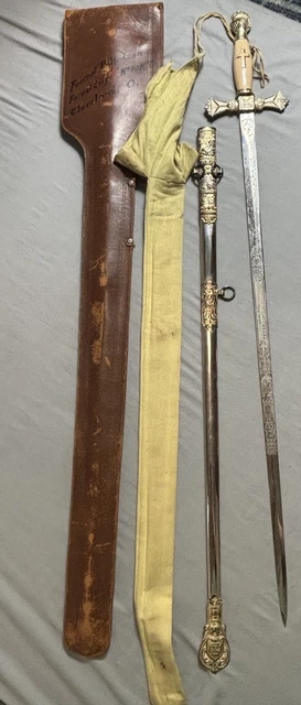 ANTIQUE MC LILLEY & Co Knights Templar Sword Scabbard Named Ornate ...