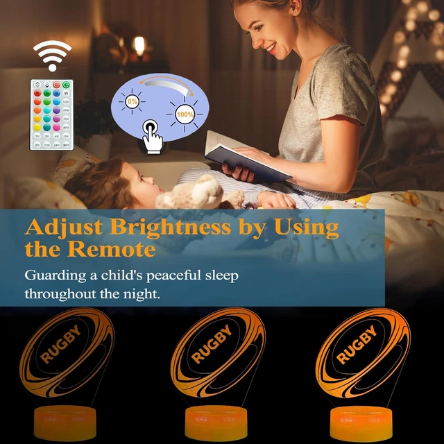 RUGBY NIGHT LIGHT, Football Gifts for Girl, 3D Illusion Night Light ...