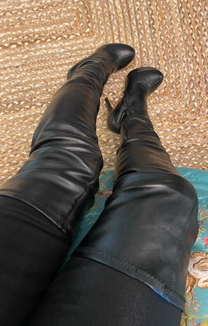 Black Stretch Pu Thigh High Platform Boots 4 Uk Dominatrix Fxtish
