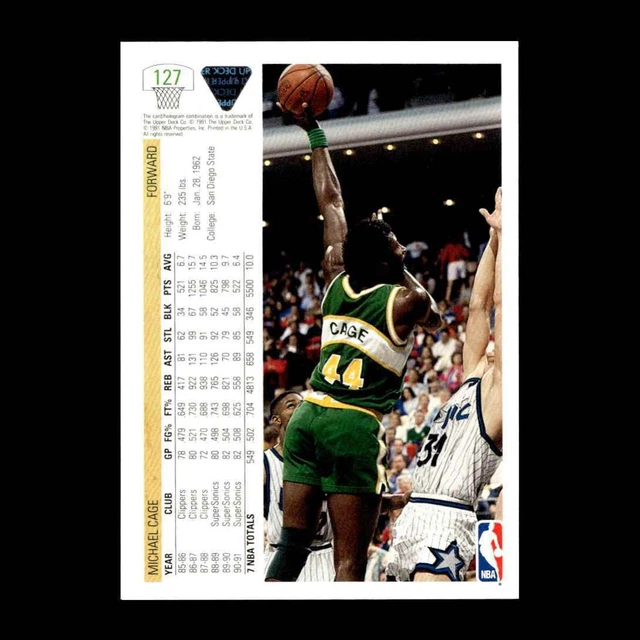 MICHAEL CAGE 1991-92 pont supérieur Seattle SuperSonics #127 R328T 54 ...