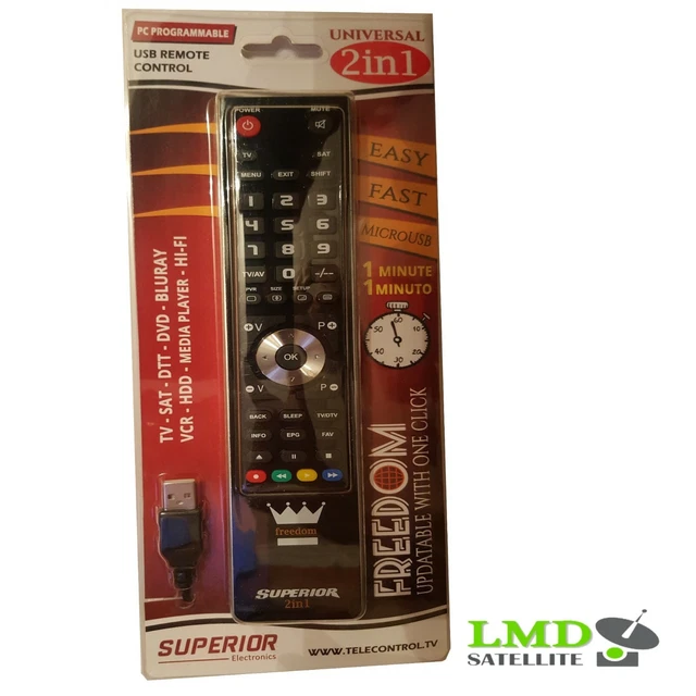 SUPERIOR 2IN1 PROGRAMMABLE Remote Control Black Easy Fast Setup For 2 ...