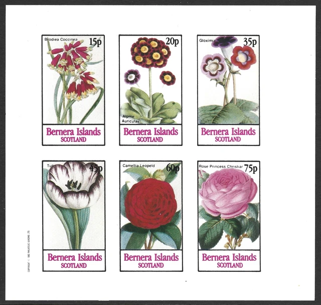 BERNERA ISLANDS SCOTLAND, 1982, Flowers, MNH Imperf M/S Sheet of 6 ...