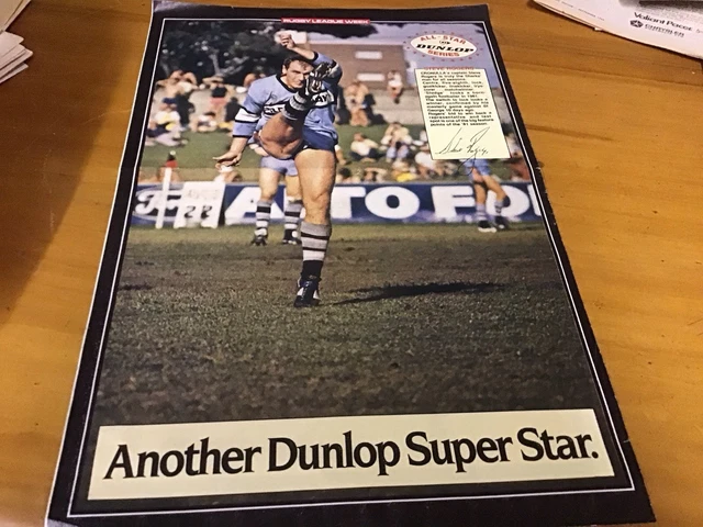 VINTAGE STEVE ROGERS Dunlop Cronulla Rugby League Poster Facsimile ...