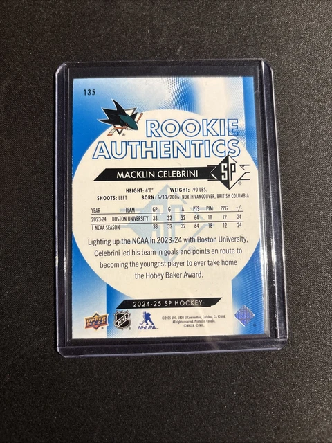 2024-25 SP HOCKEY Rookie Authentics Blue #135 Macklin Celebrini $35.00 ...