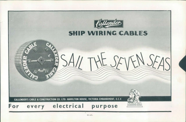 WW2 CALLENDER SHIP Wiring cables Advert from Janes Ships Book 1942 £12. ...
