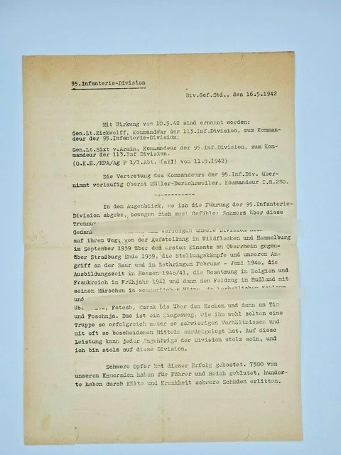 ORIGINAL WWII WW2 German General document letter von Armin Iron Cross ...