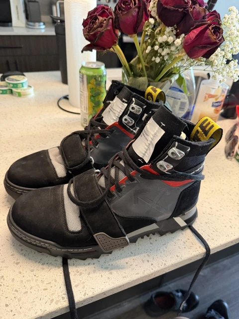 OFF-WHITE (VIRGIL ABLOH) Arrow Hiking Boots Black/Red Suede Lace-Up EU ...