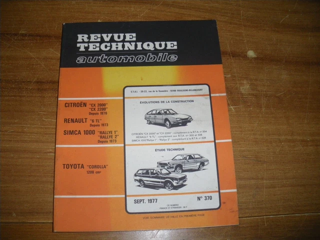 RTA TOYOTA COROLLA 1200 Evolution Simca 1000 Rally Mechanical Technical ...