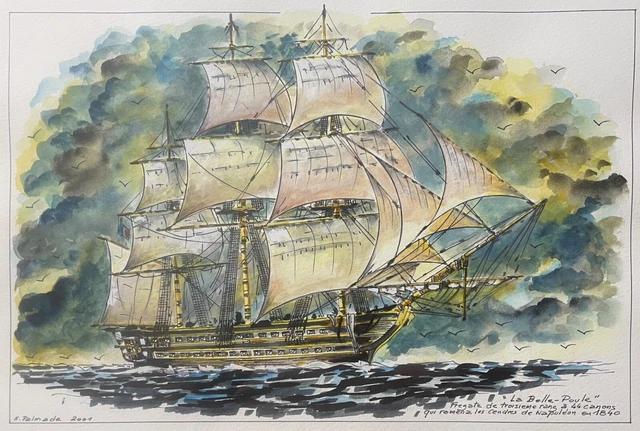 THE BEAUTIFUL FRENCH Frigate First Rank Ash of Napoleon Watercolor 2001 ...