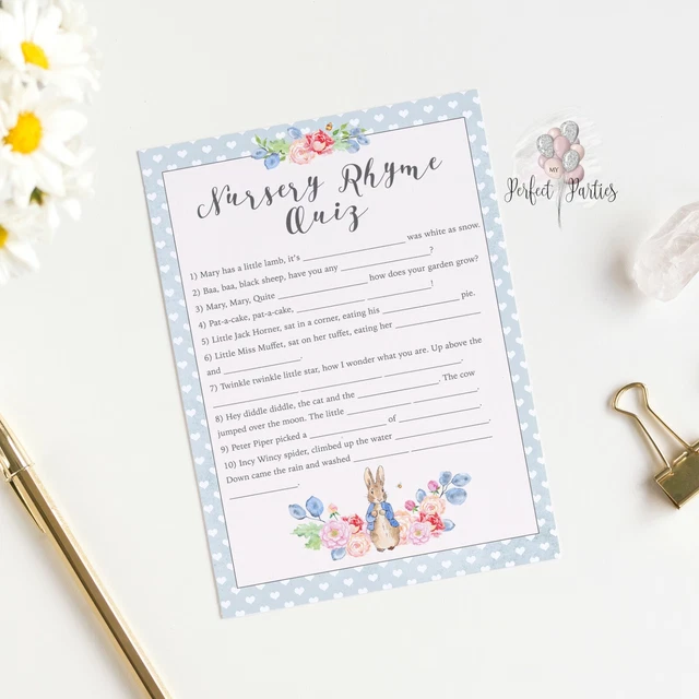 PETER RABBIT NURSERY Rhyme Baby Shower Game, Nursery Rhyme Quiz, Baby ...