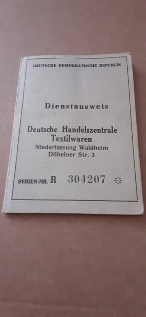 DDR DIENSTAUSWEIS DEUTSCHE Handelszentrale Textilwaren Waldheim 1953 ...