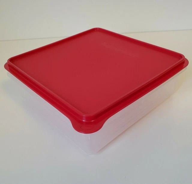 TUPPERWARE SQUARE SNACK Stor Store Storage Container Red Lid Plastic ...