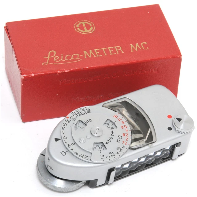 LEITZ LEICA MC Leica Meter MC chrome lightmeter in red makers box £113. ...