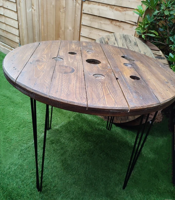 GREAT**ROUND INDUSTRIAL CABLE Reel Dining Table Rustic on Hairpin Legs ...