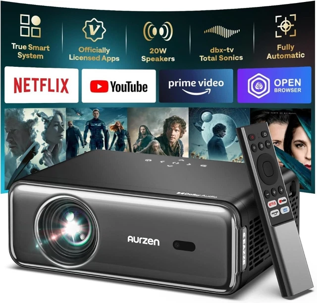 AURZEN SMART PROJECTOR with Dolby Audio ＆ NetfIix Officially, Auto ...
