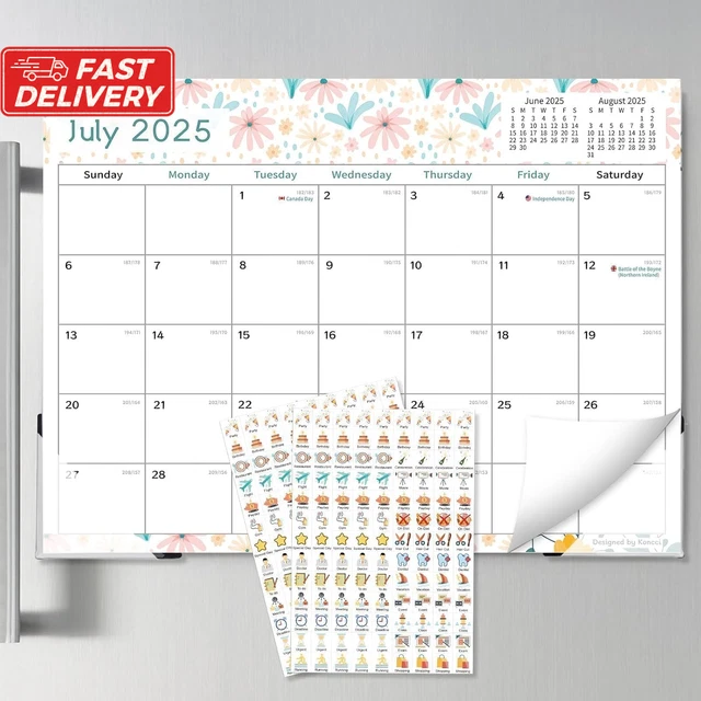 2025 MAGNETIC FRIDGE Calendar 18 Month July 2025-Dec 2026 w/ AU UK US ...