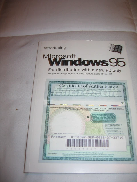VINTAGE INTRODUCING WINDOWS 95 MANUAL w/PRODUCT ID KEY & COA - NO CD ...