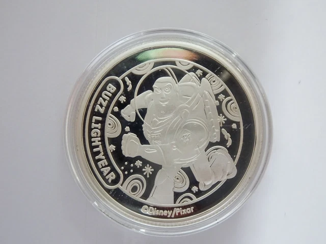 BUZZ LIGHTYEAR TOY Story Disney 32mm Collectors Silver Plated Coin In ...