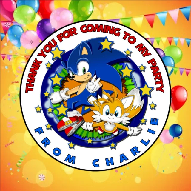 PERSONALISED BIRTHDAY STICKERS Party Bag Sweet Cone Thank You Sonic £2. ...