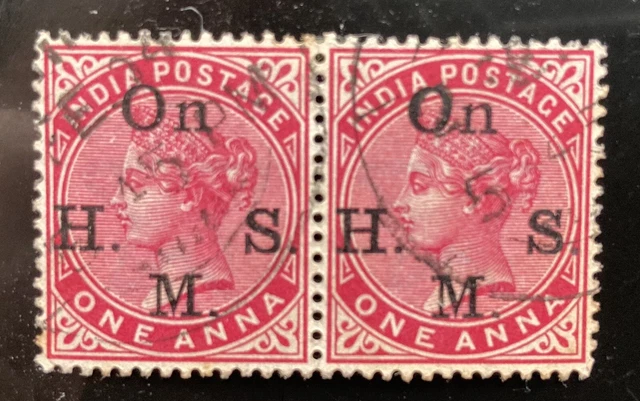 RARE INDIA Stamps- One Anna Pair. ( On.H.M.S- overprint) £75.00 ...