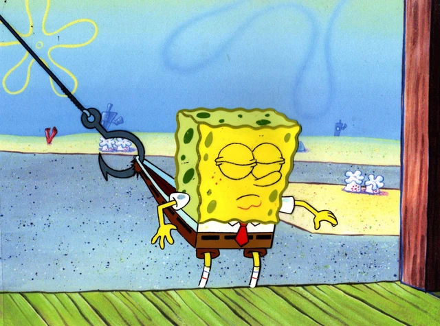 ONLY $399 ! HUGE IMAGE !!! Spongebob Prod cel "HOOKY" #10778 HOOK ON BG ...