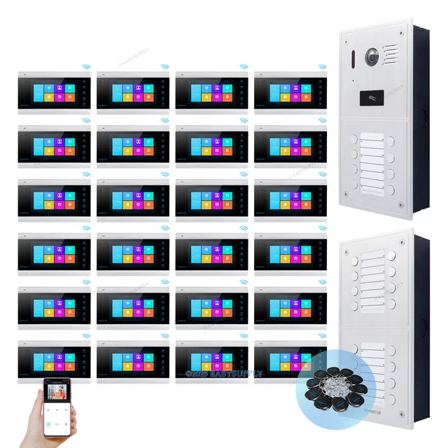 HOMSECUR 7& SONNETTE Interphone Vidéo&Audio WIFI Caméra RFID 24 Familles 4 fils EUR 3.723,59 ...
