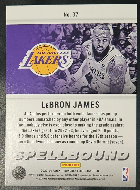 LEBRON JAMES 2023-24 Donruss Elite SPELLBOUND "A" Insert Card (no.37 ...
