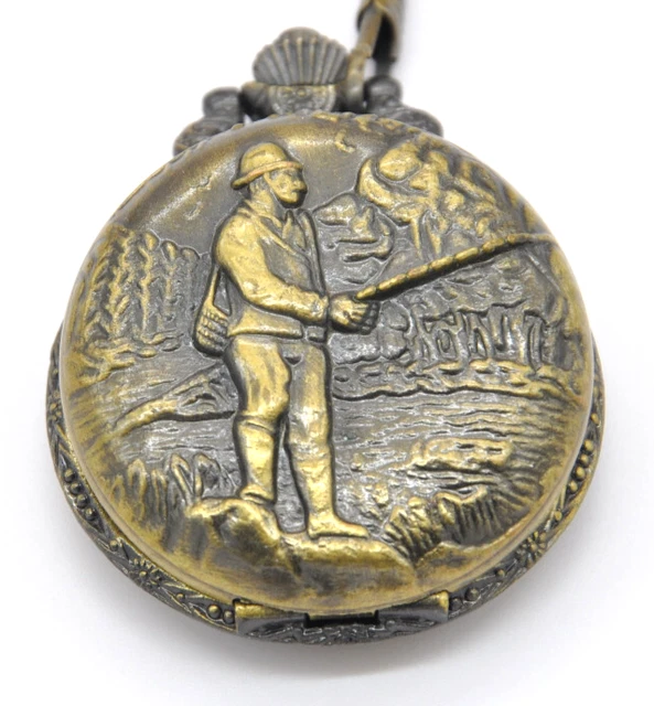 GARDÉ QUARTZ POCKET Watch With Chain Fisherman Motif £67.44 - PicClick UK