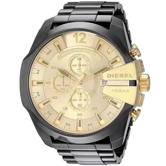 DIESEL MEGA CHIEF Mens Chronograph Watch Dz4485 Gold Dial -Warranty ...