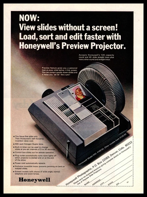 1970 HONEYWELL MODEL 340 Preview Color Slide Projector Vintage Print Ad ...