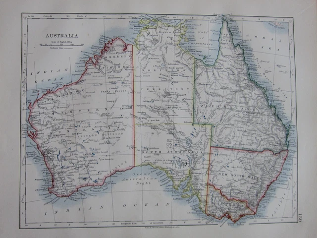 MAPPA VITTORIANA 1897 ~ Australia Queensland Victoria Nuovo Galles Del ...